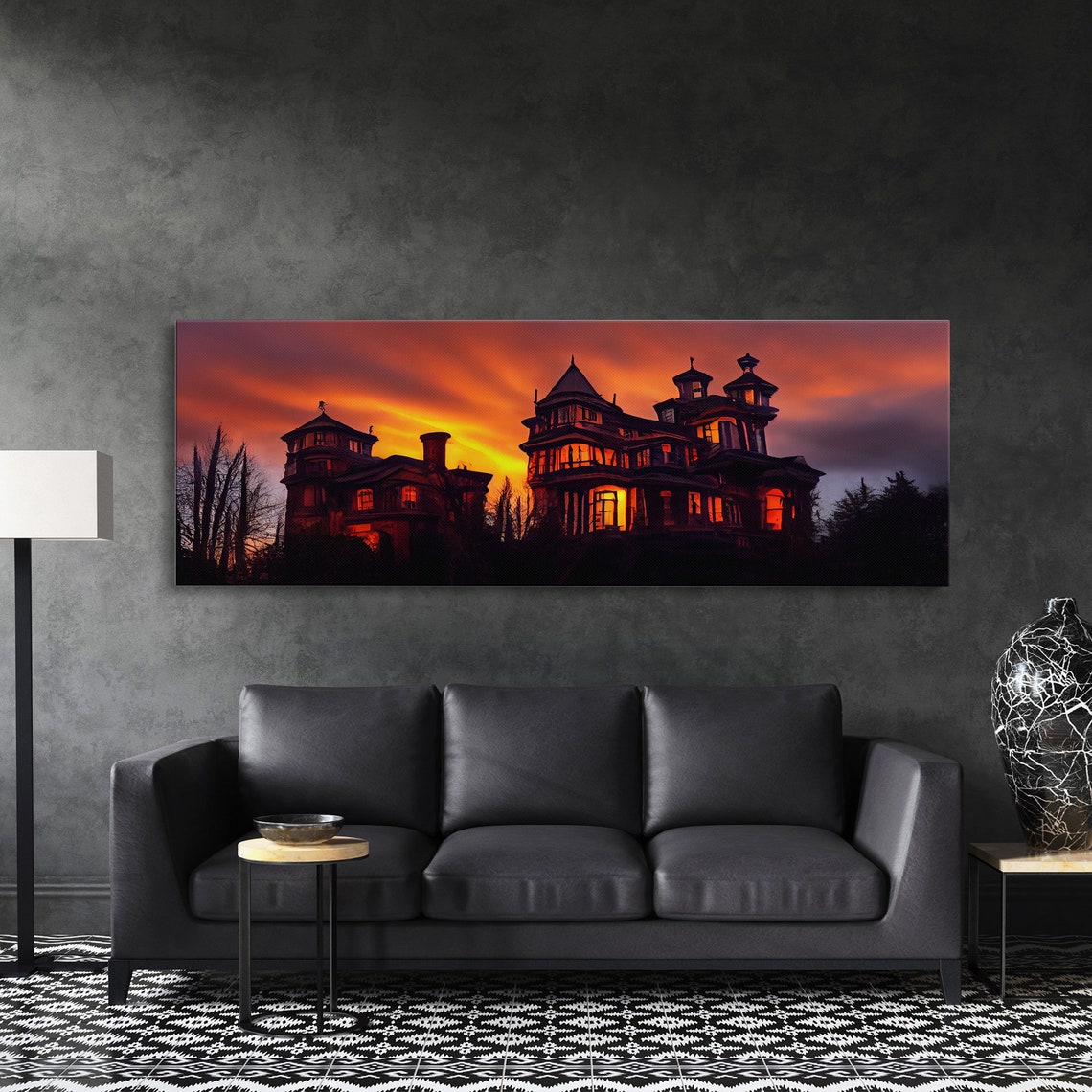 Spooky Victorian Haunted House Panoramic Wall Art Canvas - Etsy