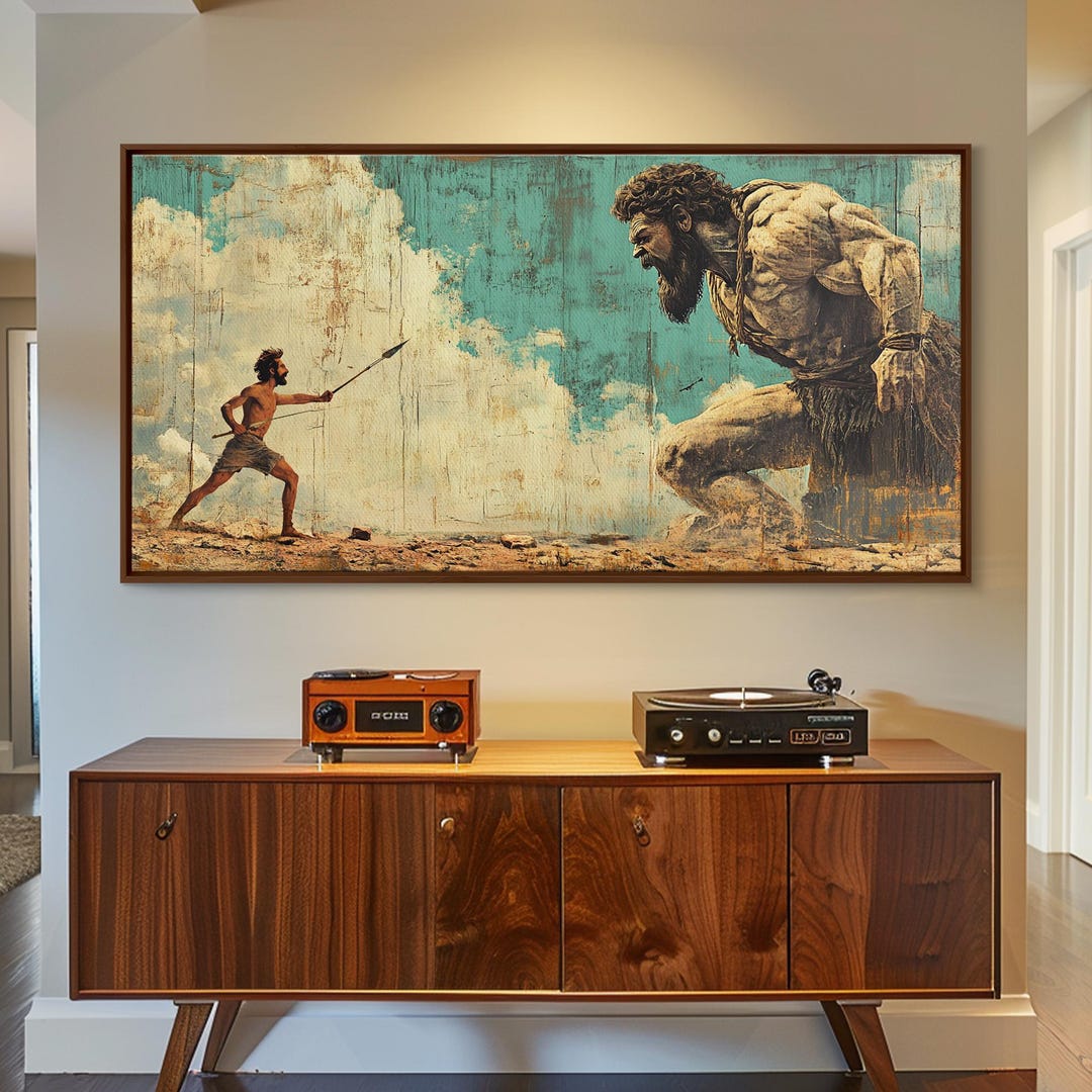 David and Goliath Pop Art Framed Canvas Print - Striking Christian Wall ...