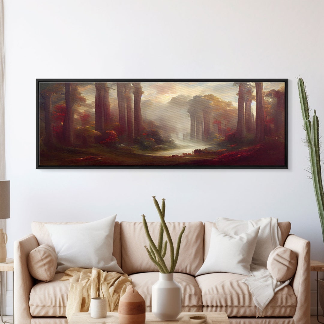 Hazy Forest Fantasy Art, Ready to Hang Canvas Print, Panoramic Art, Fog ...