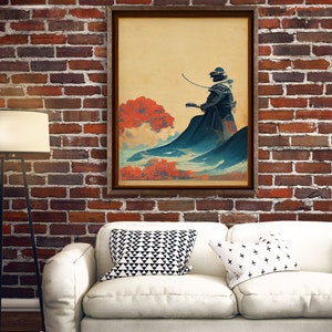 Red and Blue Japanese Samurai Warrior Wall Poster, Fine Art Print - Etsy