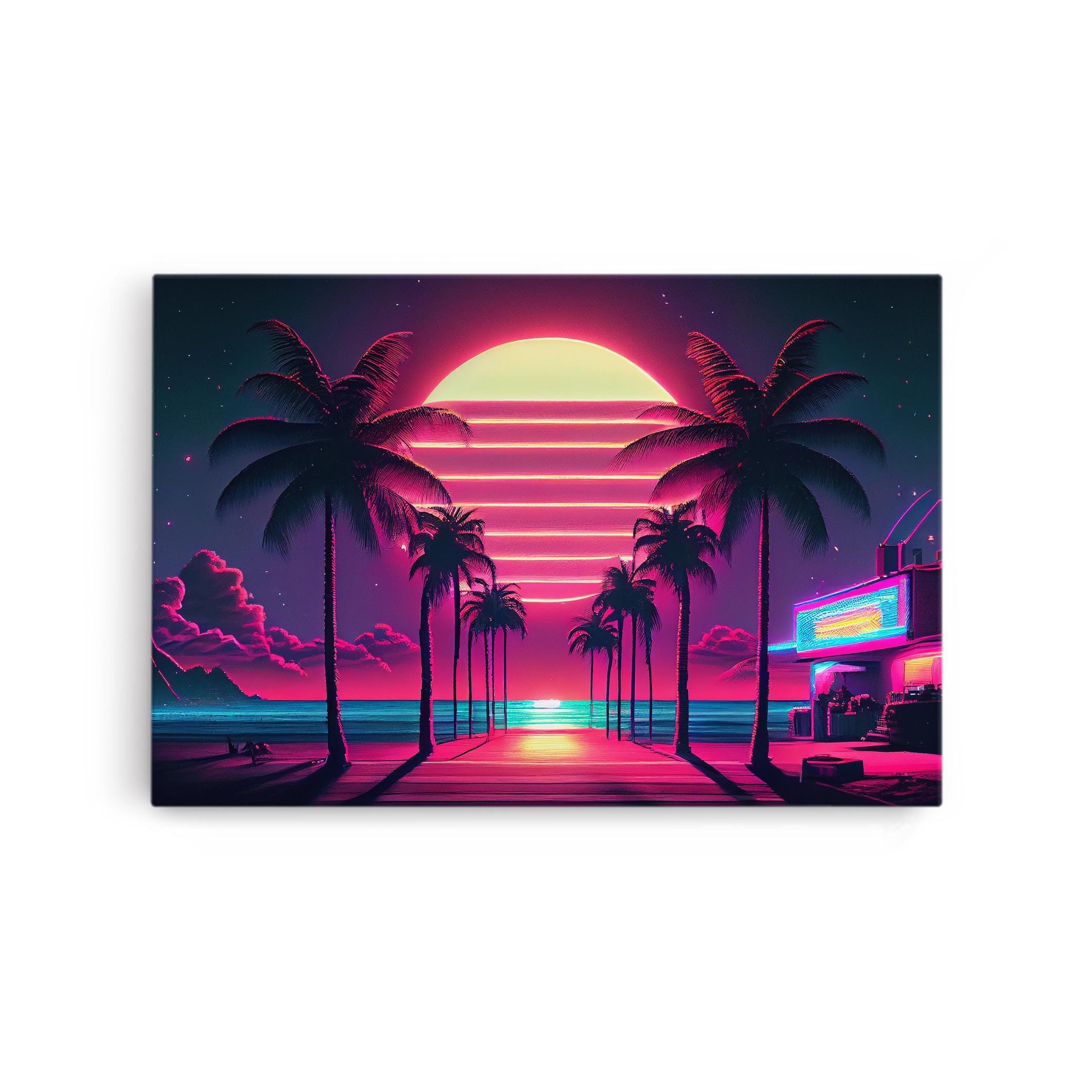 The Neon Boardwalk, Florida Synthwave Sunset, Framed Canvas Print ...