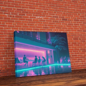 The Lounge Vaporwave Bar Decor, Framed Canvas Print, Pastel Synthwave ...