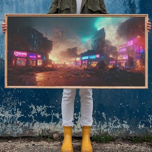 Destitute Cyberpunk City With Neon Signs Wall Art, Bladerunner Vibes ...