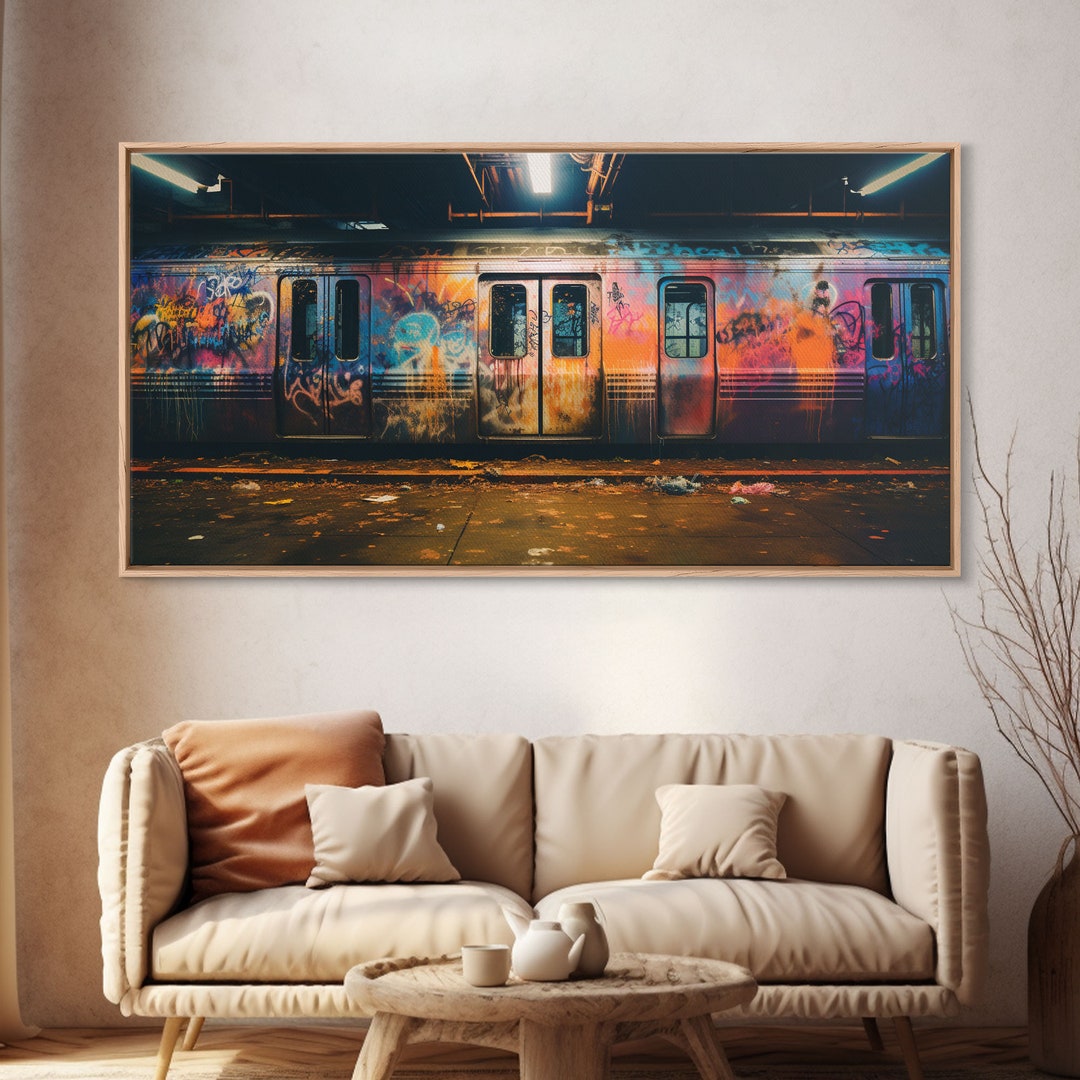 Graffiti Art on A Subway Train, Framed Canvas Print, Urban Decay, NYC ...