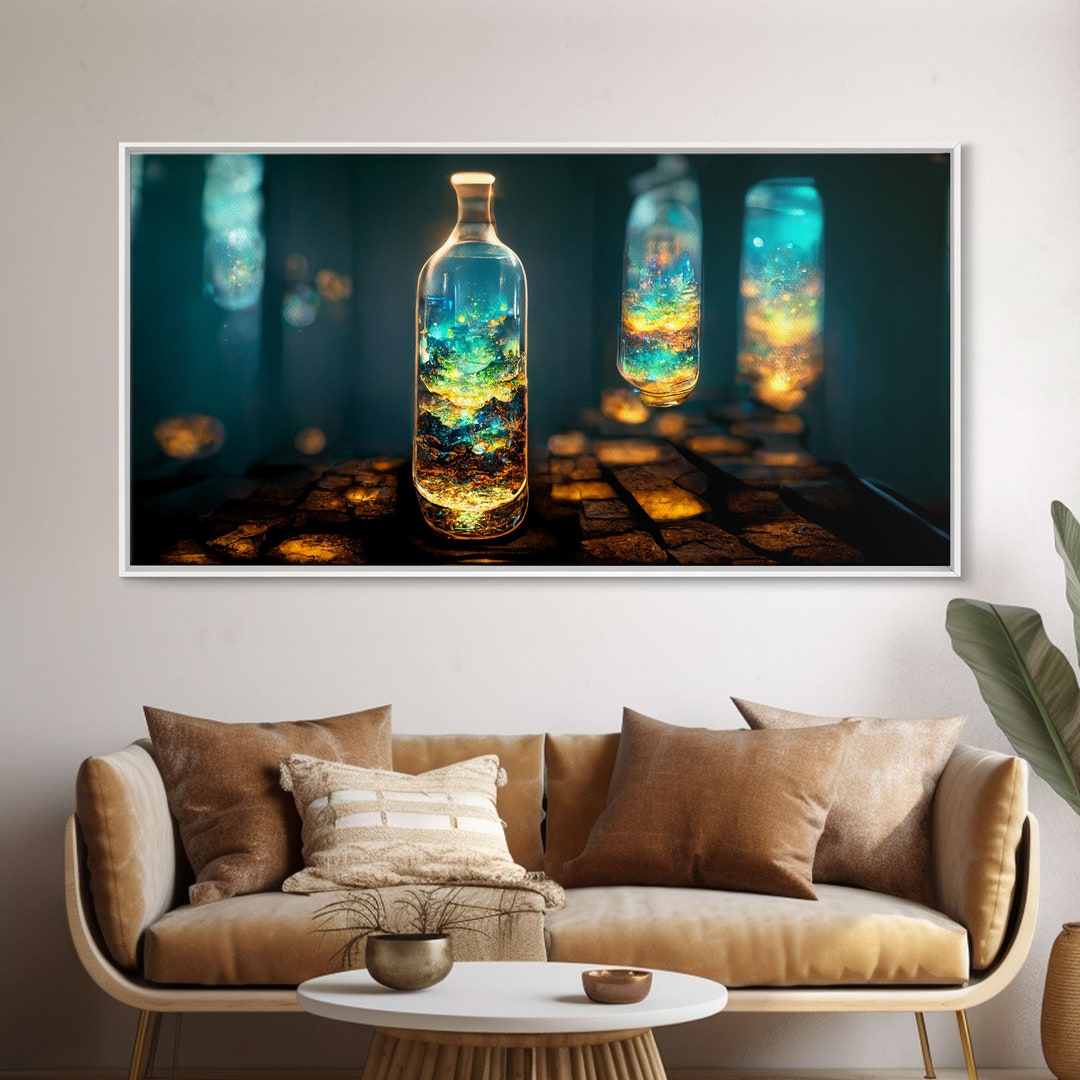 Miniature World in a Bottle Canvas Print, High Fantasy Wall Art ...