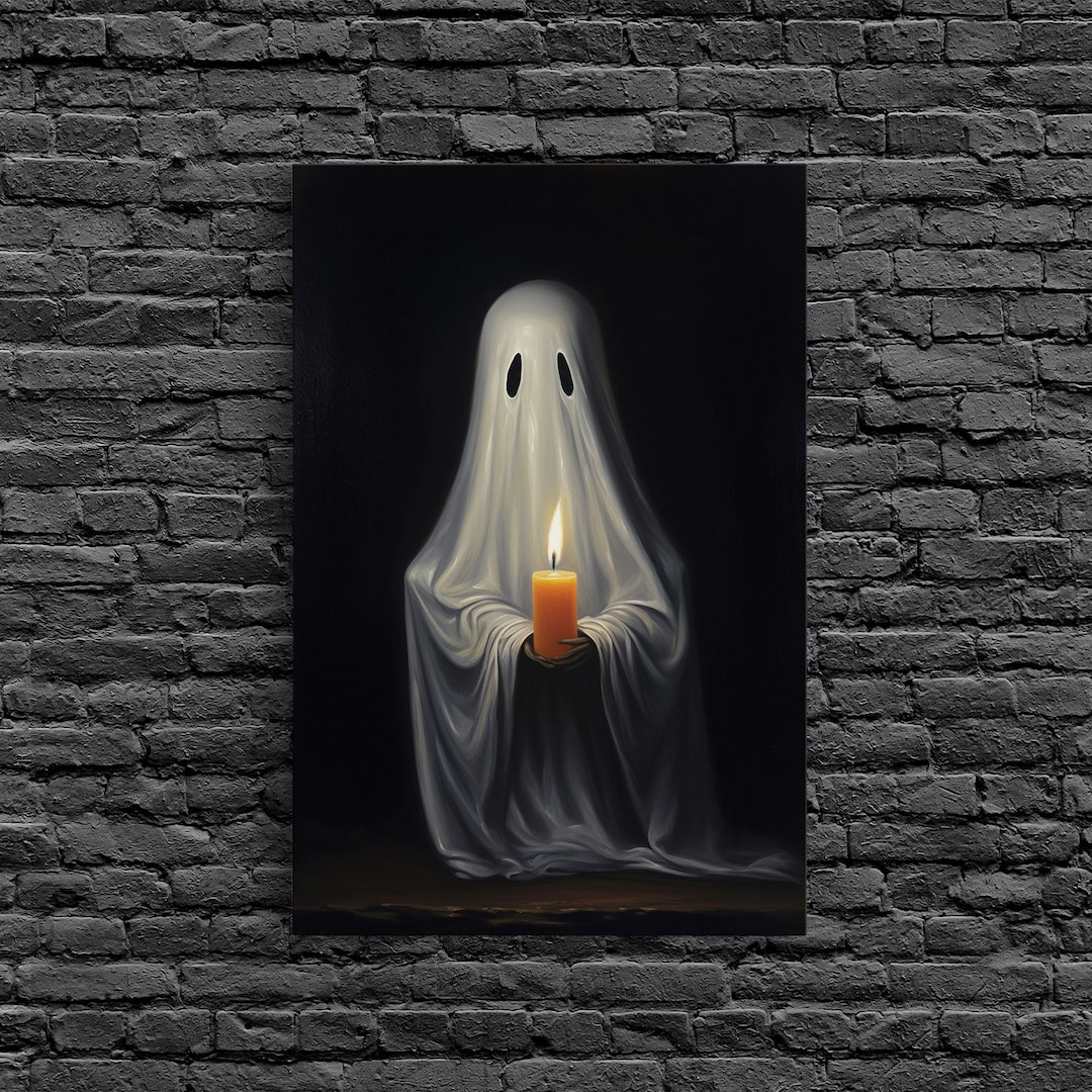 Victorian Halloween Art, Ghost Holding A Candle, Framed Canvas Print or ...