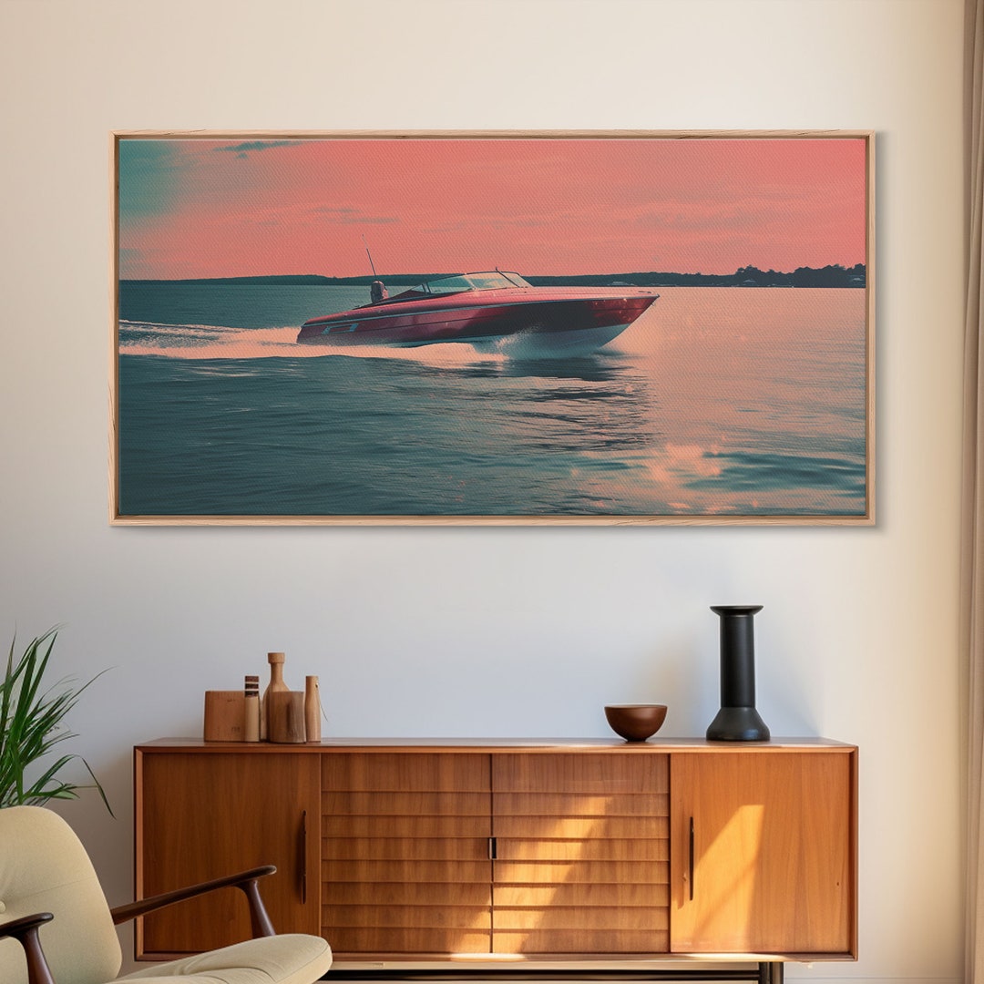 Vaporwave Pink Speed Boat Decor Nautical Framed Canvas Print - Etsy