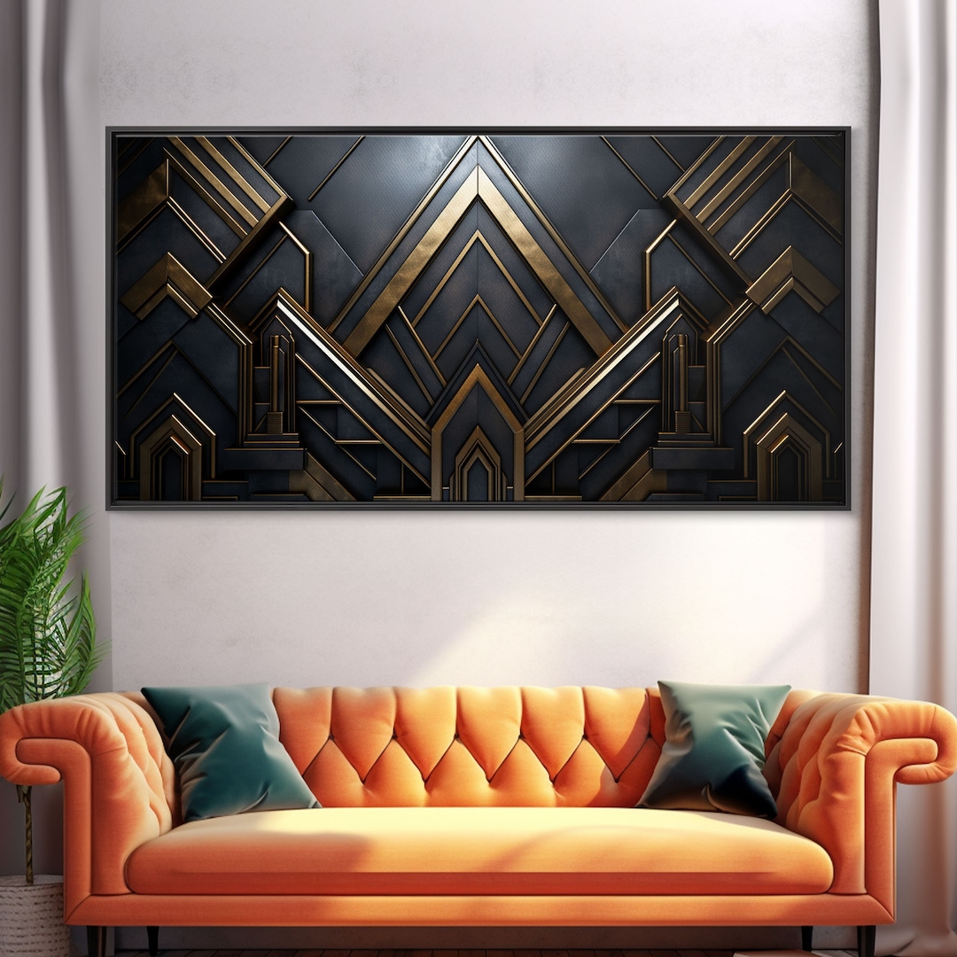 Black and Gold Art Deco Wall Art, Framed Canvas Print, 1920s Art Deco ...