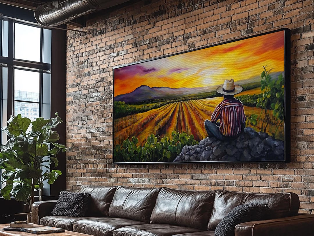 Chicano Wall Art - Mexicano Ranchero Oil Painting Print - Framed Canvas ...