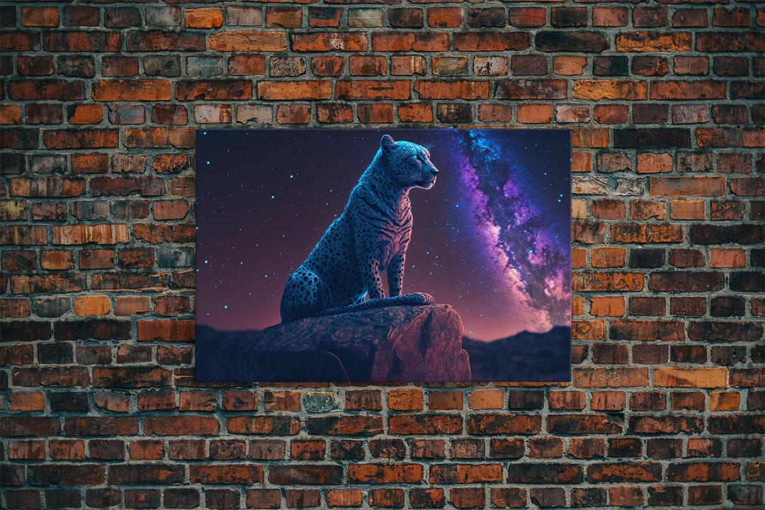 Synthwave Animal Prints, Cheetah and a Starry Night Sky, Framed Canvas ...