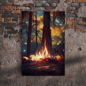 Abstract Campfire Art, Framed Canvas Print, Ready to Hang Framed Wall ...