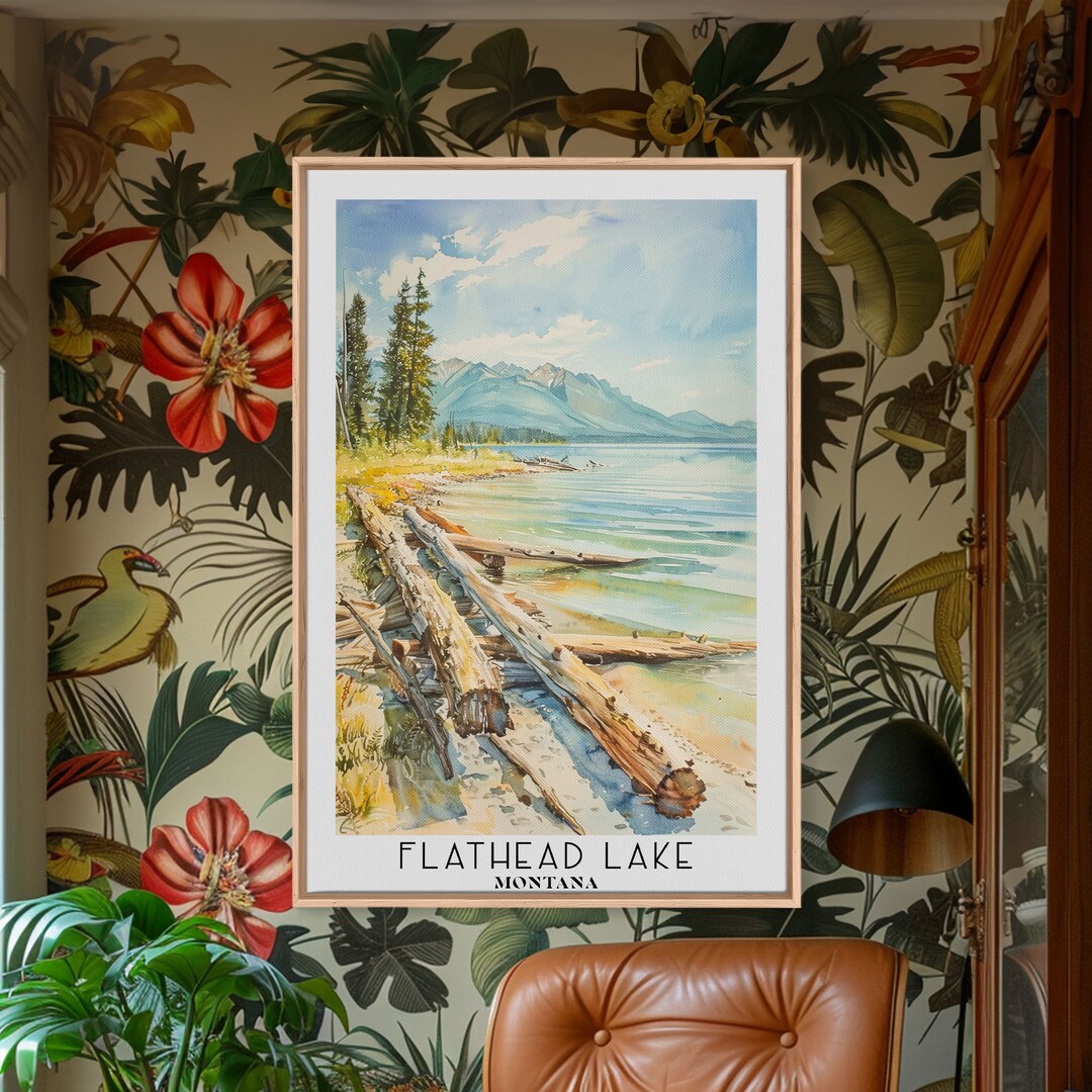 Flathead Lake Montana Framed Canvas Print, Living Room Art, Captivating ...
