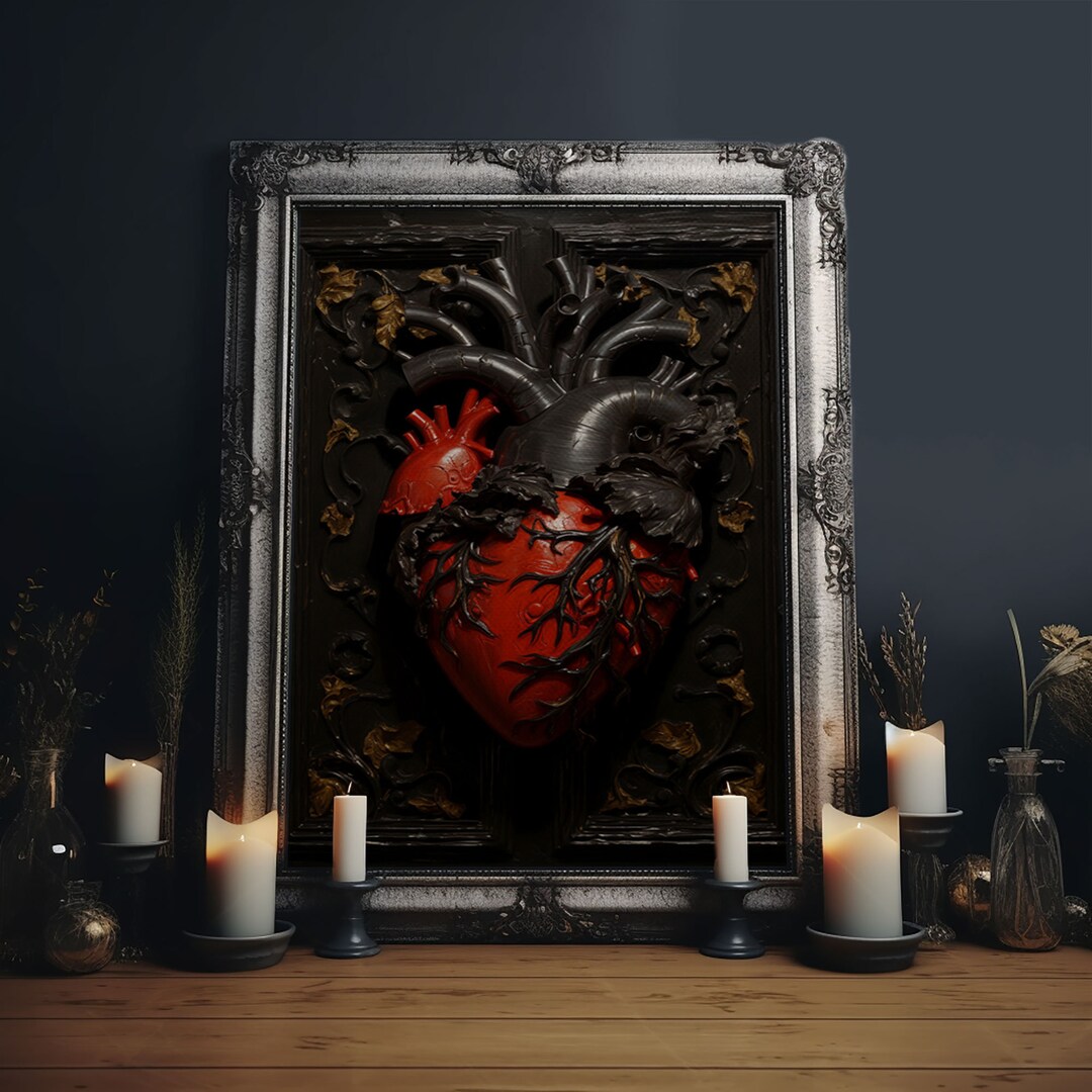 Vampire Black Heart Art Print, Vintage Canvas, Art Canvas Print, Dark ...
