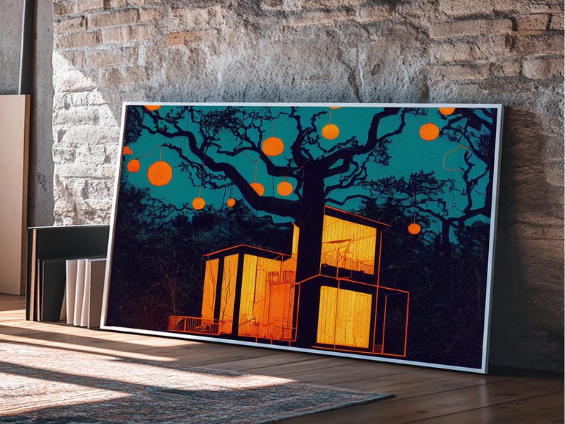 Surrealist Treehouse Art, Ready to Hang Canvas Print, Cool Unique Wall ...