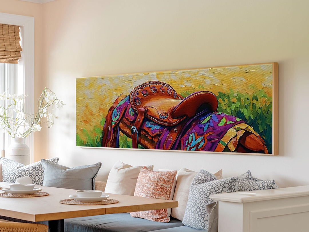 Colorful Saddle Painting, Cowboy Decor, Vibrant Rustic Wall Art ...