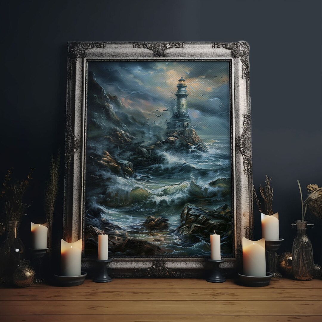 Haunted Lighthouse, Halloween Art, Spooky Wall Decor, Framed Canvas ...