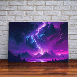 The Lightning Storm, Framed Canvas Print, Synthwave Style Fantasy Art ...