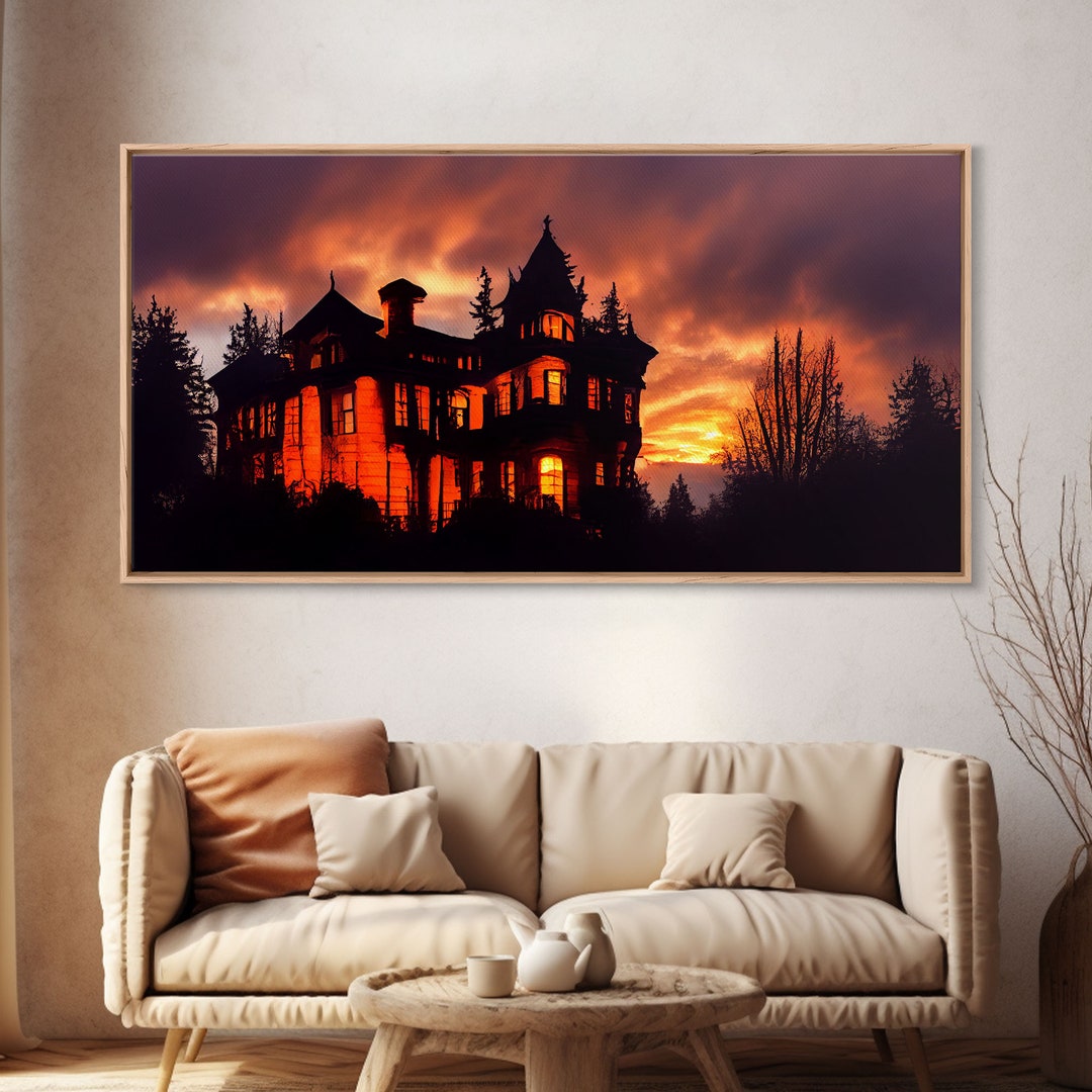 Spooky Halloween Wall Art, Haunted House Canvas Print, Ready to Hang ...