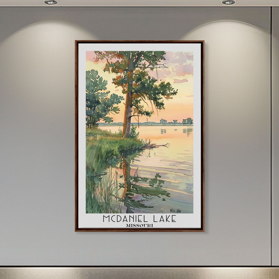 Mcdaniel Lake Missouri Travel Poster Framed Canvas Print, Serene ...