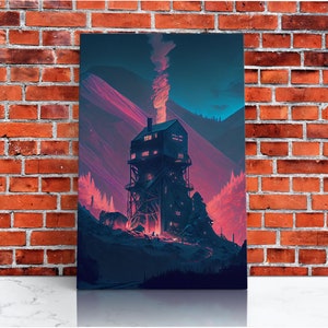 Fire-watch, Watch Tower Art, Vaporwave Aesthetic Wall Art, Framed ...