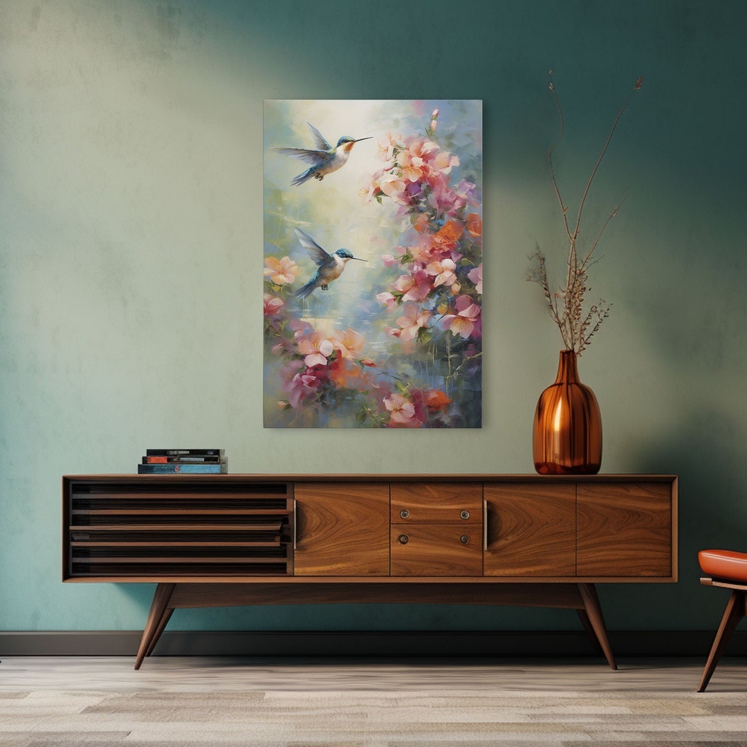 Hummingbirds Wall Art Flowers Wall Print Spring Art Canvas - Etsy
