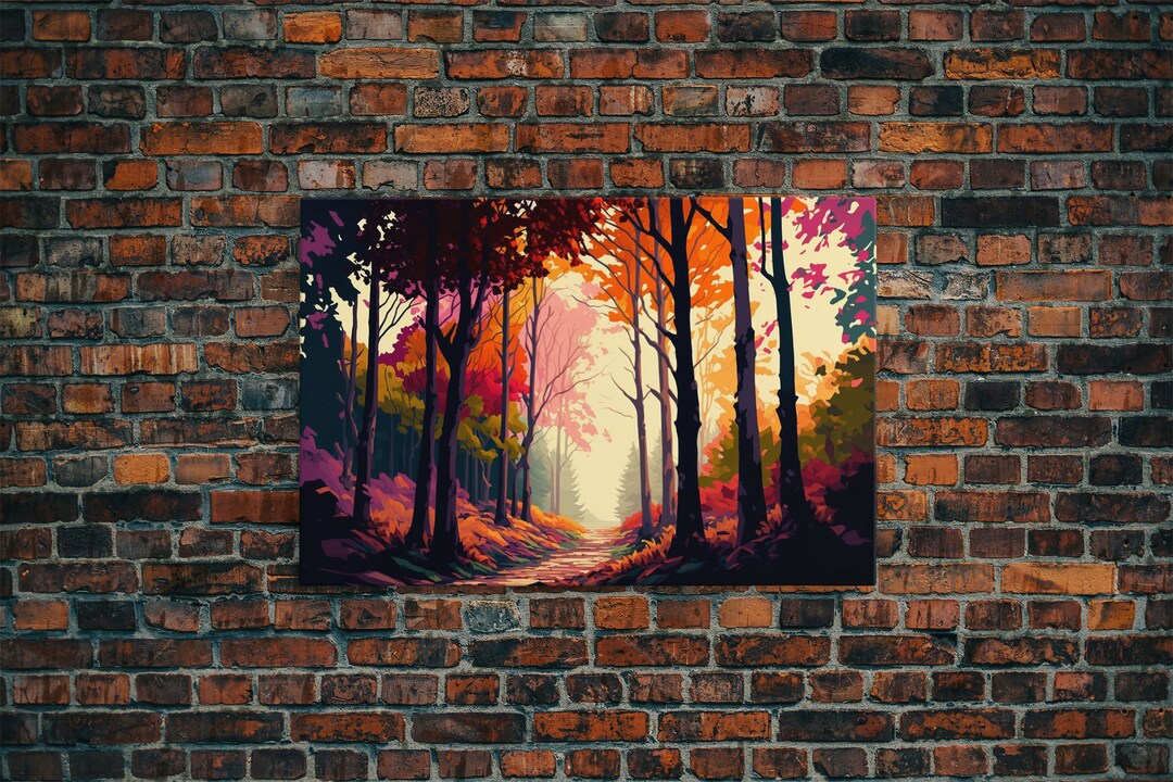 Pop Art Style Fall Forest Landscape, Framed Canvas Print, Unique Living ...