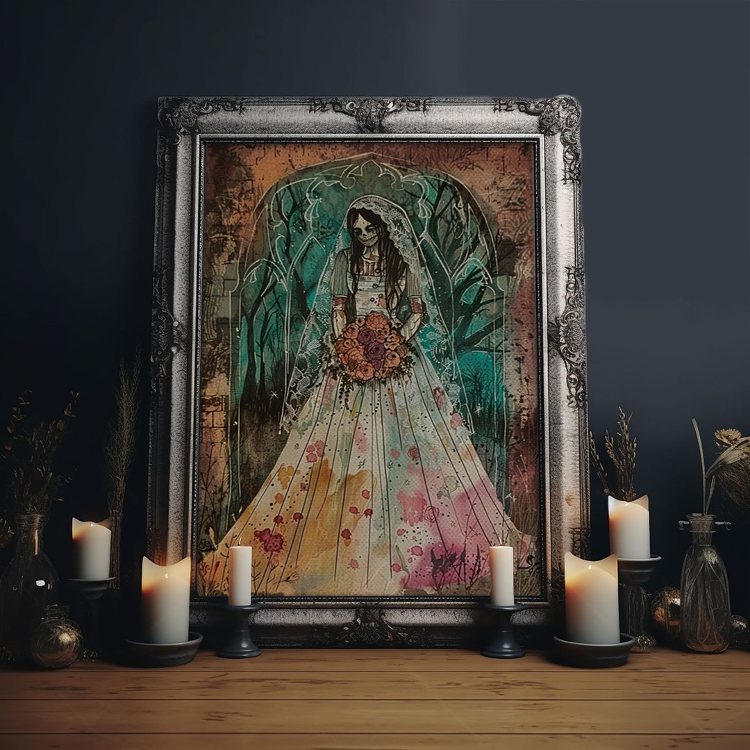 Skeleton Bride With Floral Bouquet Framed Canvas Print | Halloween ...