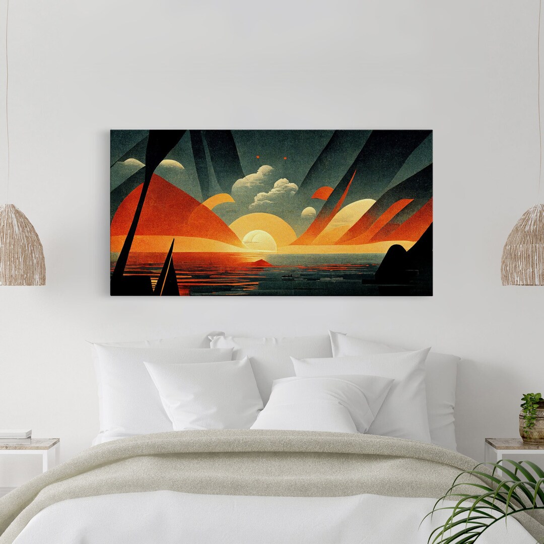 Abstract Art Deco Sunset Canvas Print Sunset Over the Vast - Etsy