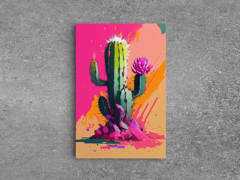 Pop Art Mexico Cactus Art Synthwave Pink Art Framed Canvas - Etsy