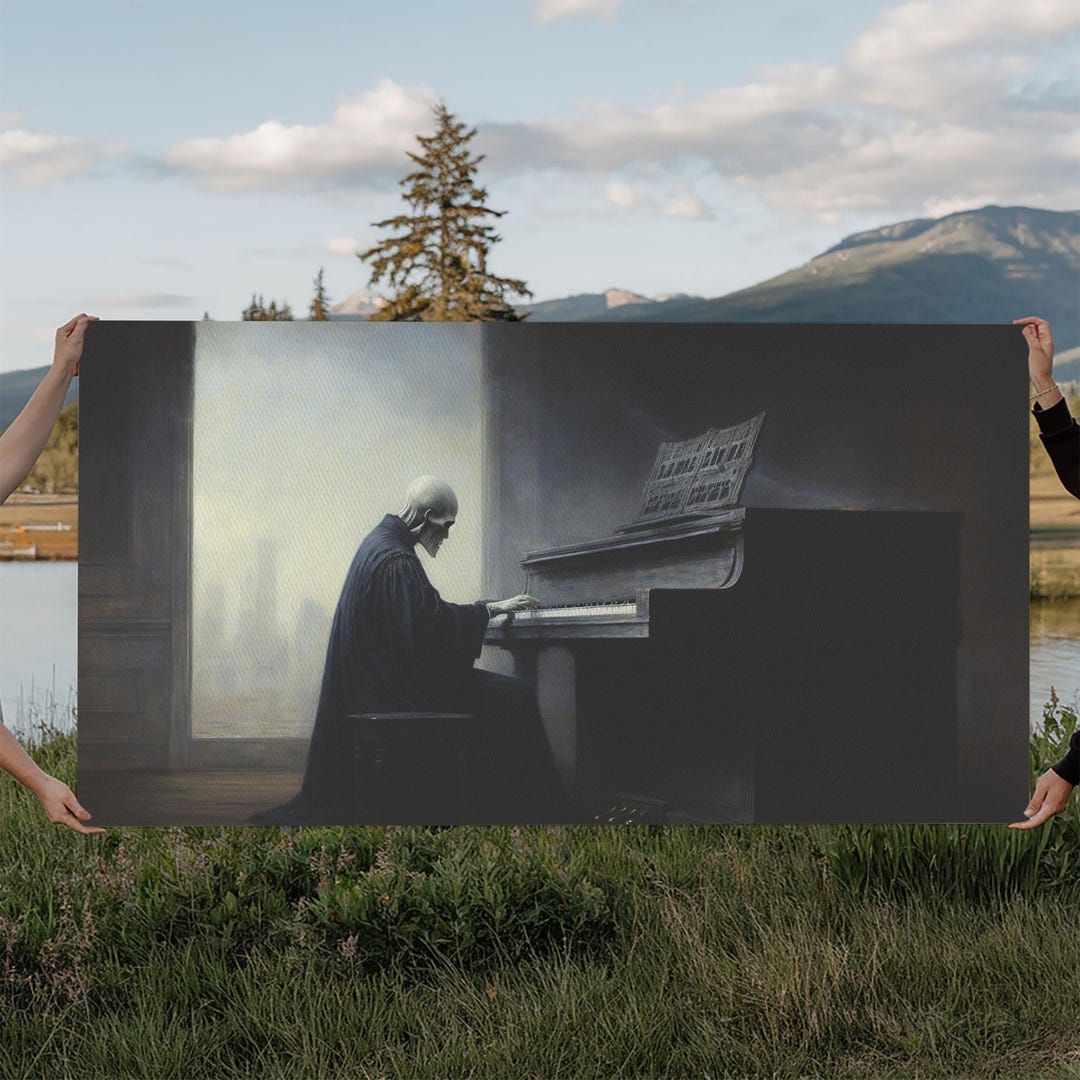 Grim Reaper Playing the Piano, Framed Canvas Print, Cool Halloween ...