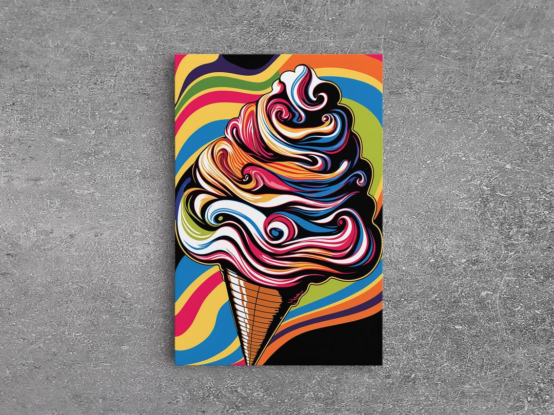 Pop Art Ice Cream, Psychedelic Ice Cream Cone, Framed Canvas Print ...