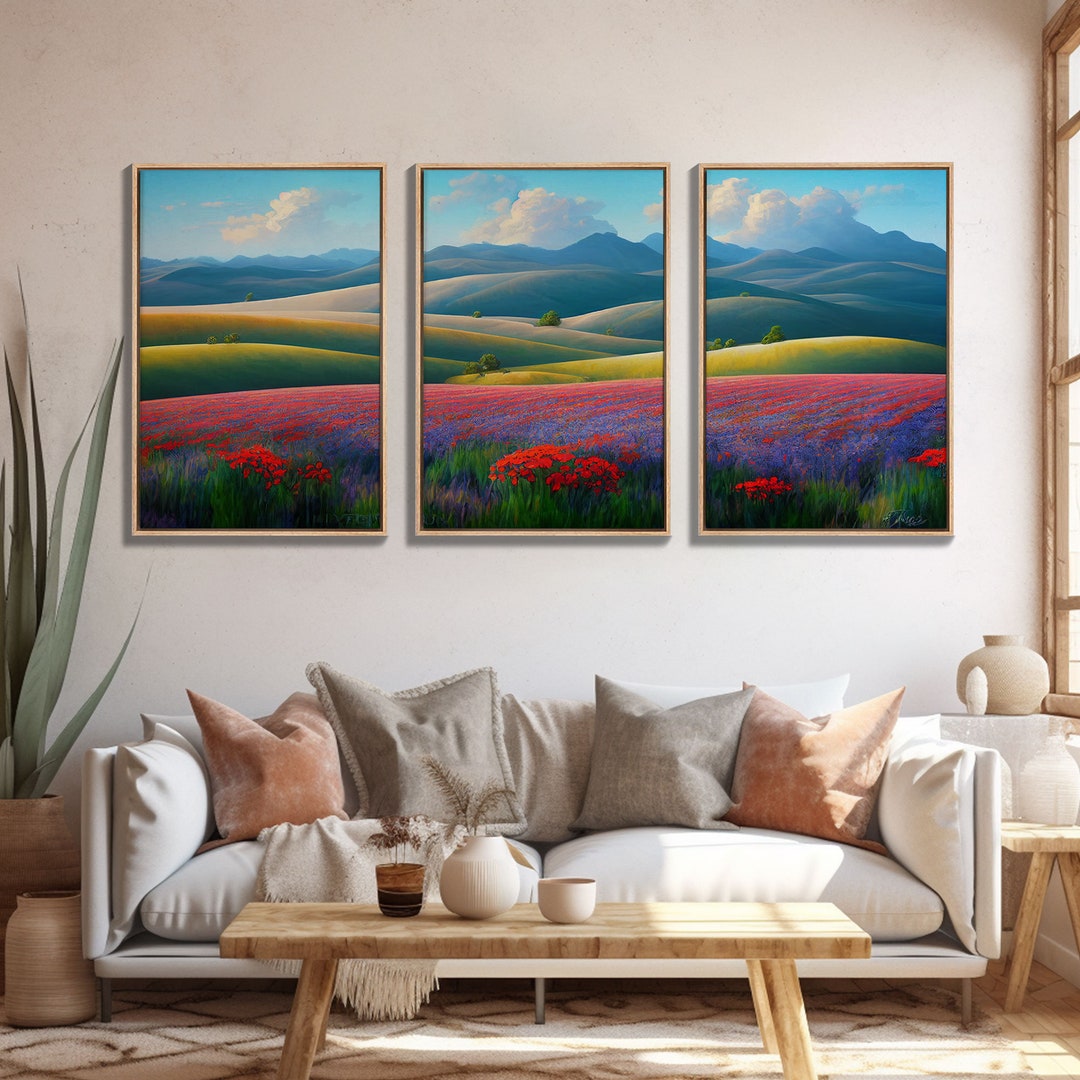 Colorful Rolling Hills, Flower Fields, Landscape Art, 3 Piece Wall Art ...