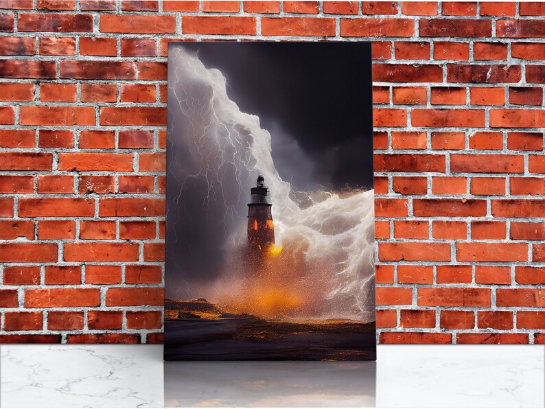 Lightning Striking a Burning Lighthouse Canvas Print Oil - Etsy