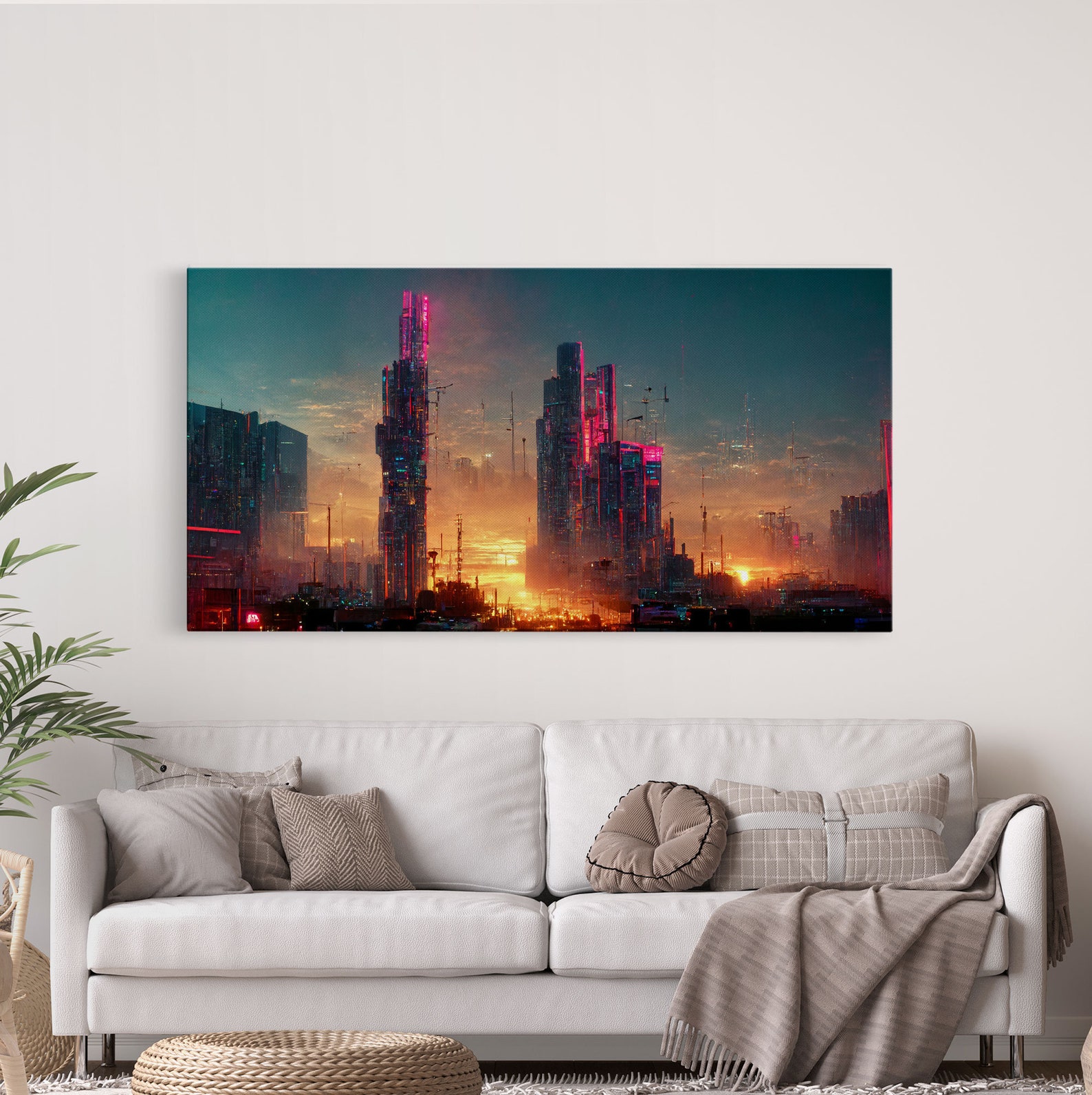 Cyberpunk City Canvas Video Game Concept Art Living Room - Etsy