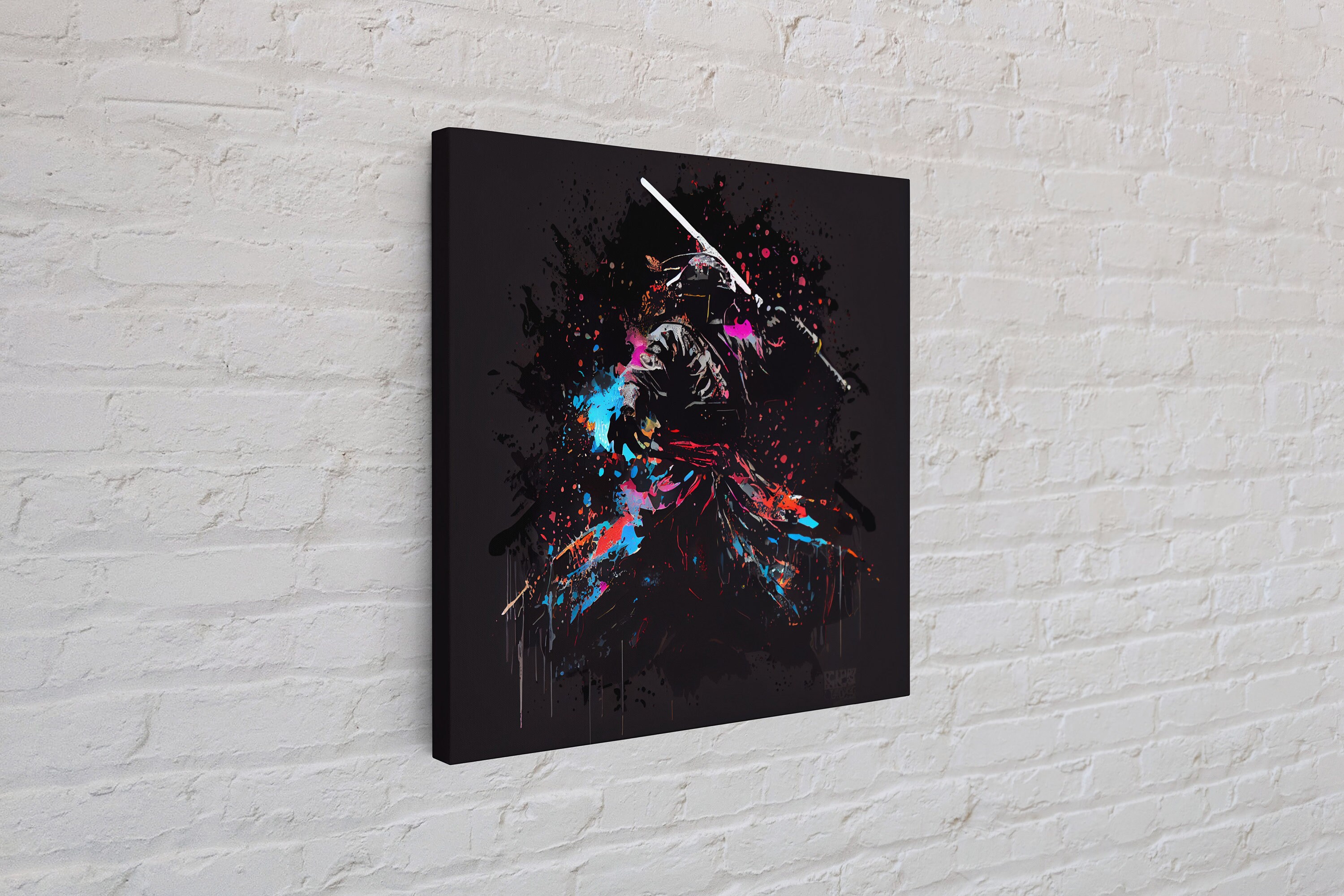 Neon Graffiti Samurai Splatter Art Framed Canvas Print - Etsy