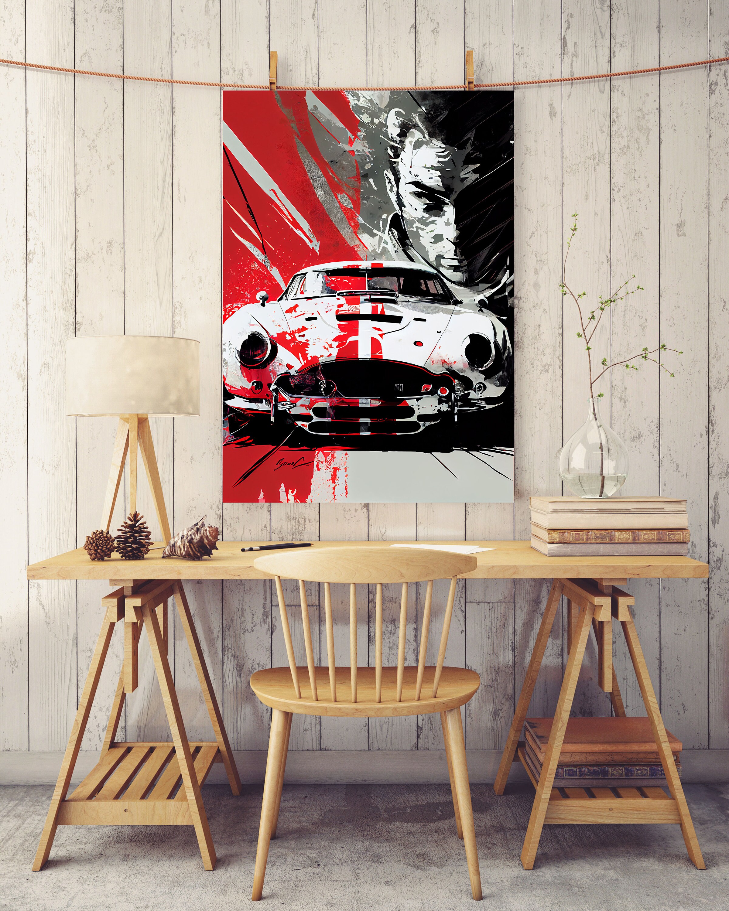 Vintage Race Car Red and White Splatter Paint Supercar Art - Etsy