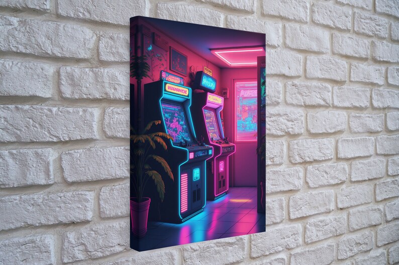 Retrowave Arcade Room Neon Gamer Art Framed Canvas Print - Etsy