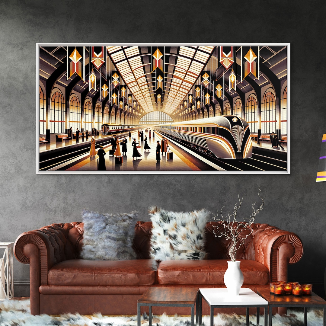 Art Deco Train Station Retro Decor Framed Canvas Print Subway Art Art ...