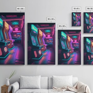 The Neon Arcade, Gamer Room Decor, Unique Game Room Art, Framed Canvas ...