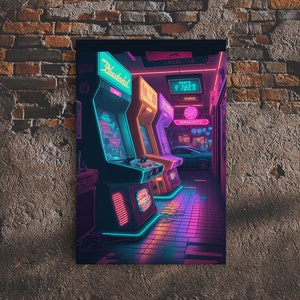 The Neon Arcade, Gamer Room Decor, Unique Game Room Art, Framed Canvas ...