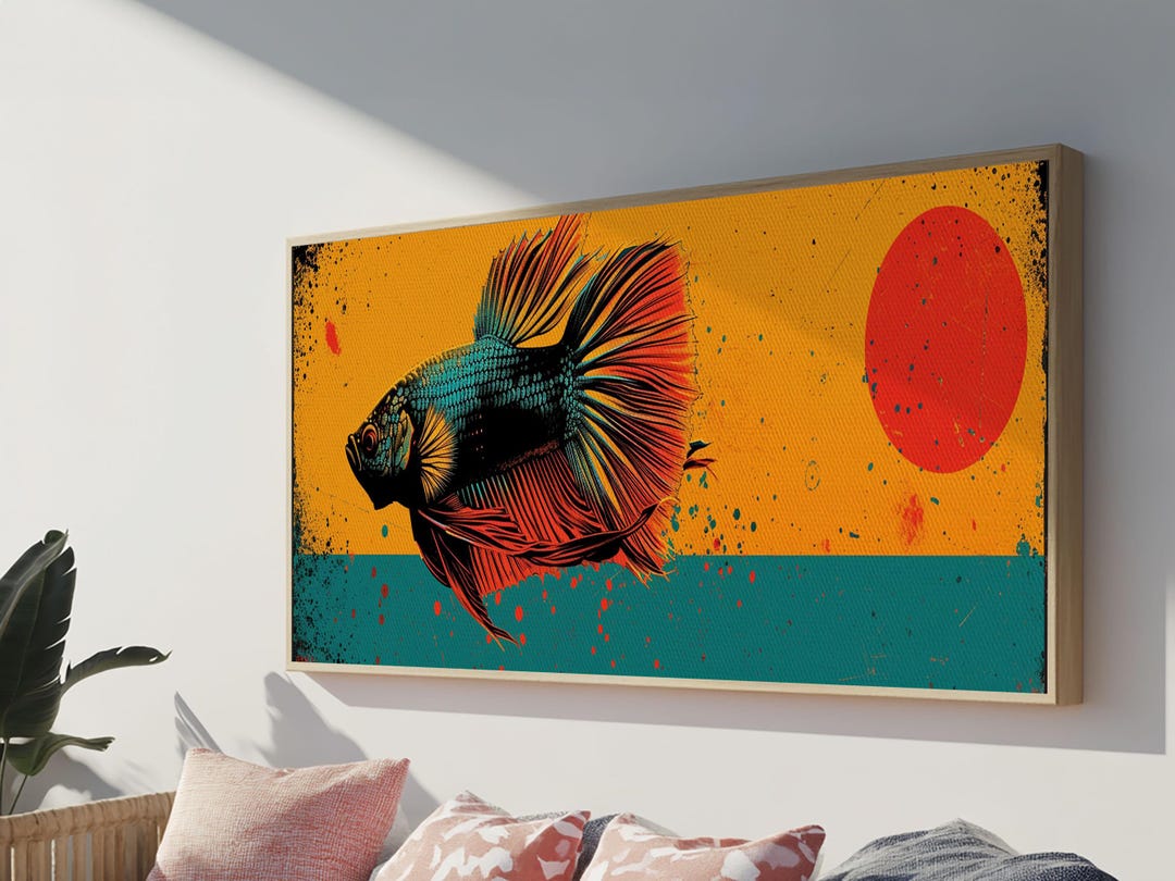 Retro 80s Style Painting of a Betta Fish, Framed Canvas Print, Home ...