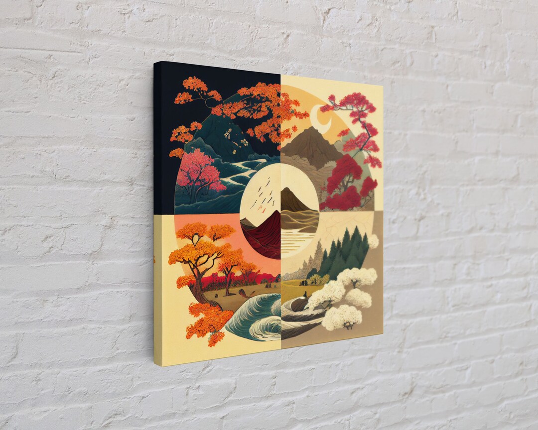 Ukiyo-e Style 4 Seasons, Framed Canvas Print, Unique Japanese Style ...
