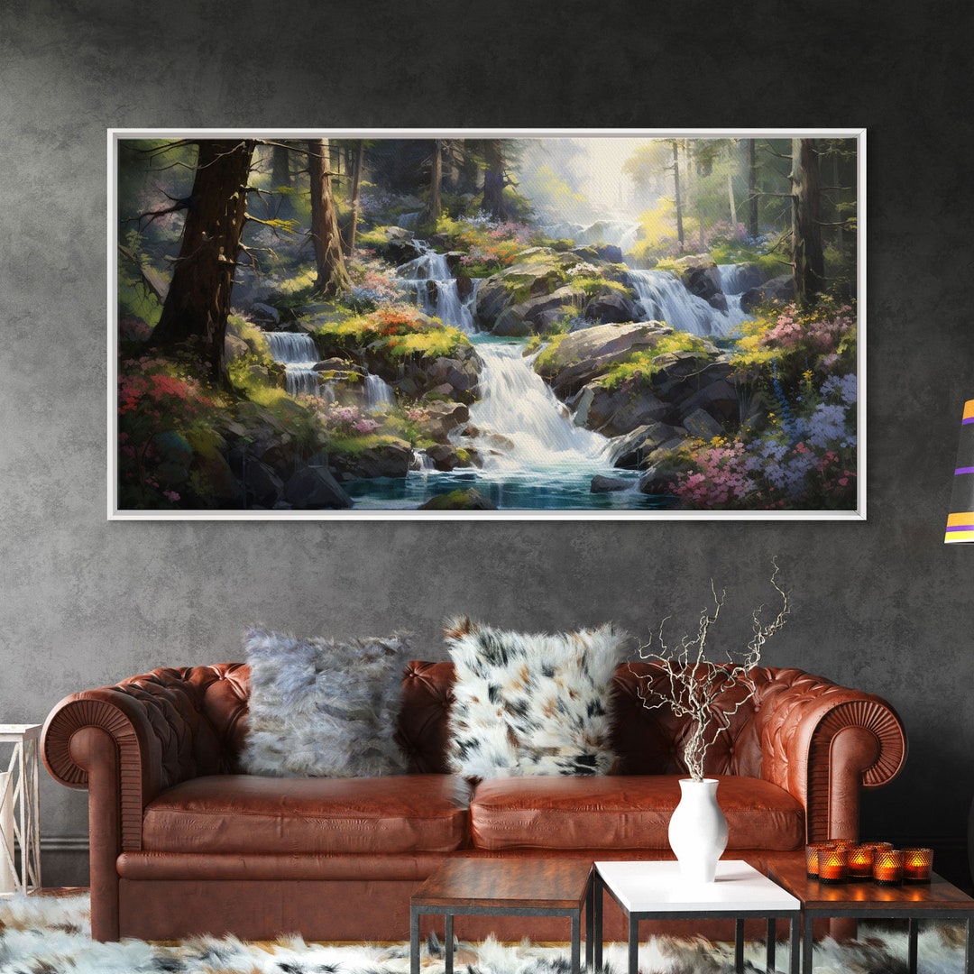 Waterfall Art, Framed Canvas Print, Modern Art Painting, Minimalist ...