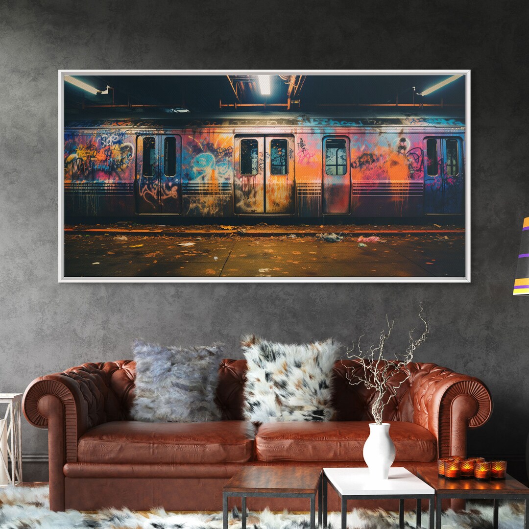 Graffiti Art on A Subway Train, Framed Canvas Print, Urban Decay, NYC ...