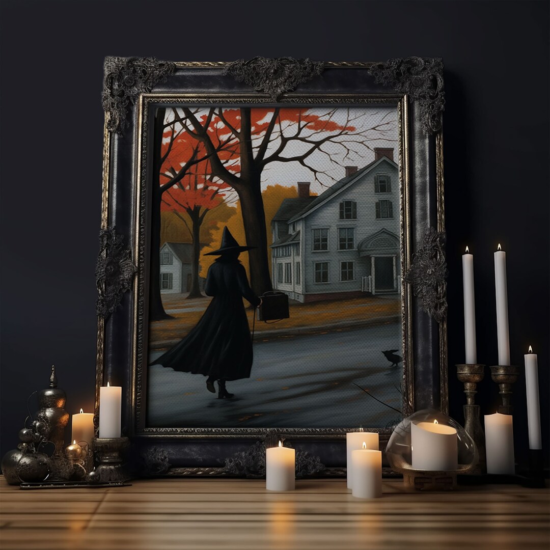 Halloween Abstract Art, Framed Canvas Print, Witch on the Streets of ...