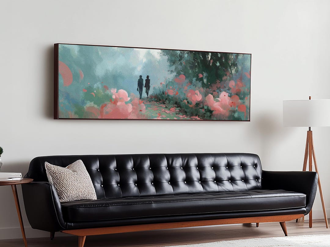 Romantic Garden Path Silhouettes, Framed Canvas Print, Panoramic Art ...