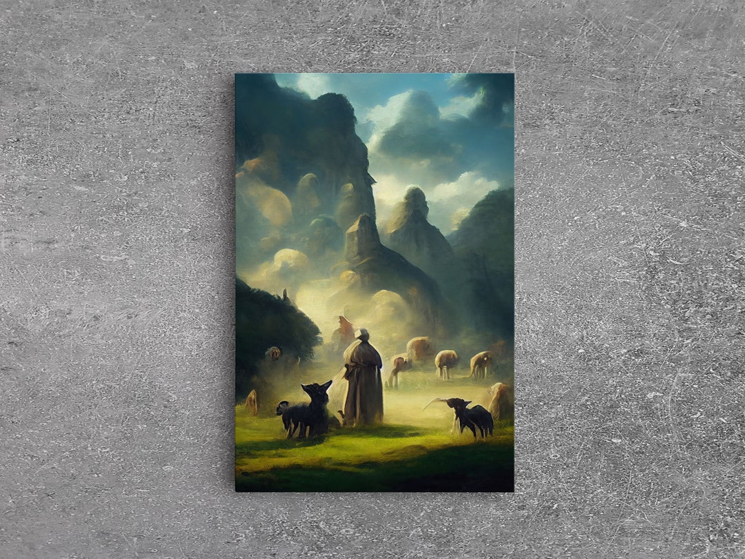 The Shepherd and His Flock Canvas Print - Etsy