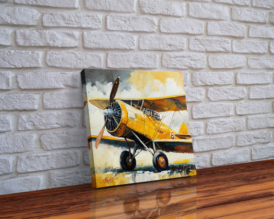 Vintage Biplane Watercolor Canvas Print, Cool Airplane Art, Framed Wall ...
