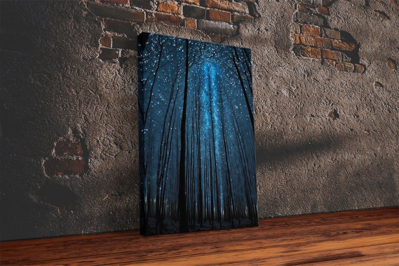 Birch Tree Forest at Night Starry Night Sky Framed Canvas - Etsy