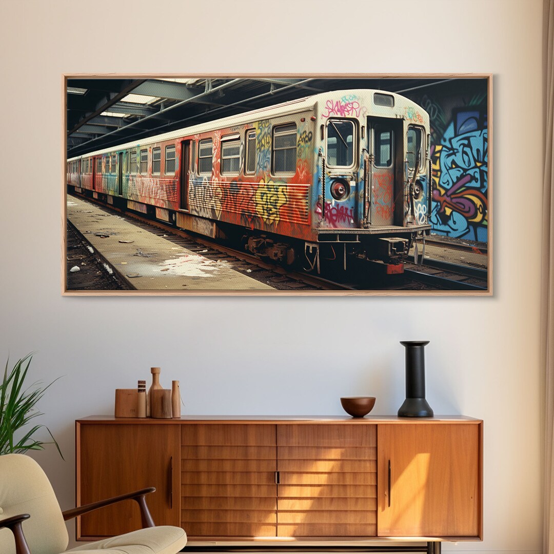 Graffiti Art on A Subway Train, Framed Canvas Print, Urban Decay, NYC ...